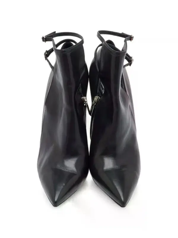 GIANVITO ROSSI Leather Pointed Toe Double Buckle Heeled Ankle Boots