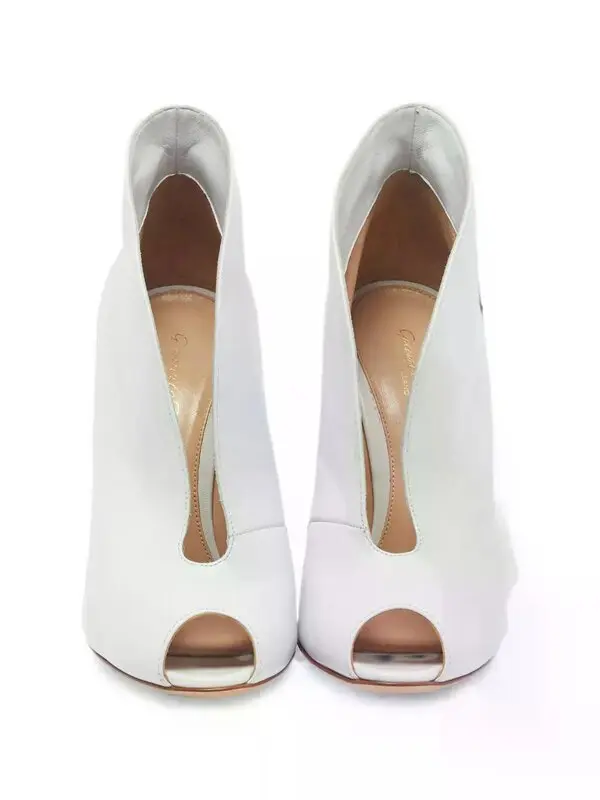 GIANVITO ROSSI Leather Vamp Peep-toe Ankle Boots - White