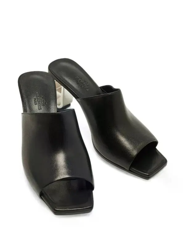 Hermès Leather Square Toe Slip-on Sandals - Black