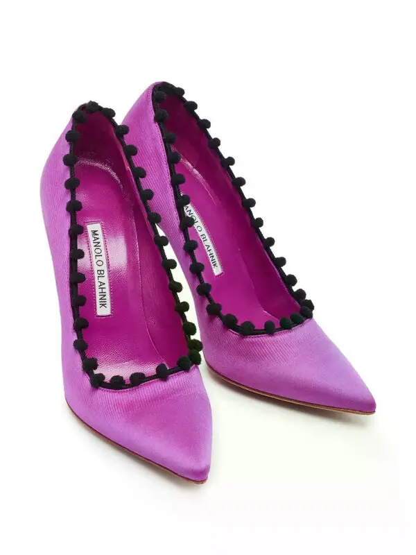 Manolo Blahnik Bb Pointed-toe Pumps With Pom-pom Trim