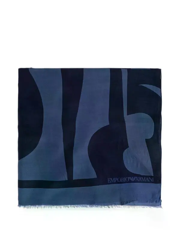 Emporio Armani Logo-print Frayed Scarf - Blue