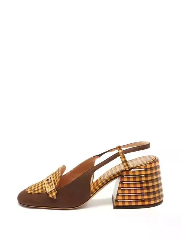 Fendi Promenade Gingham Slingback Pumps - Brown