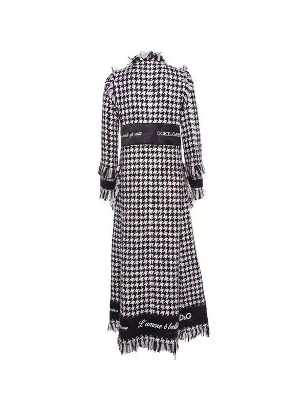 Dolce & Gabbana Houndstooth Fringed Coat - Black