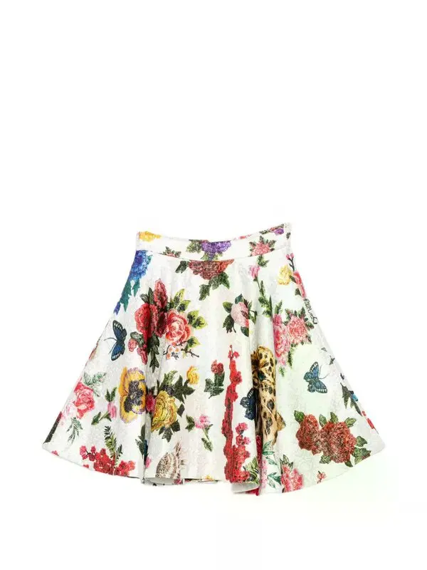 Philipp Plein Floral And Leopard Print Jacquard A-line Skirt - White