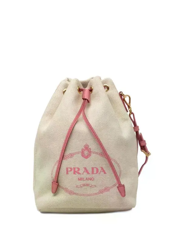 Prada Canvas Canapa Logo Drawstring Pouch - Neutrals