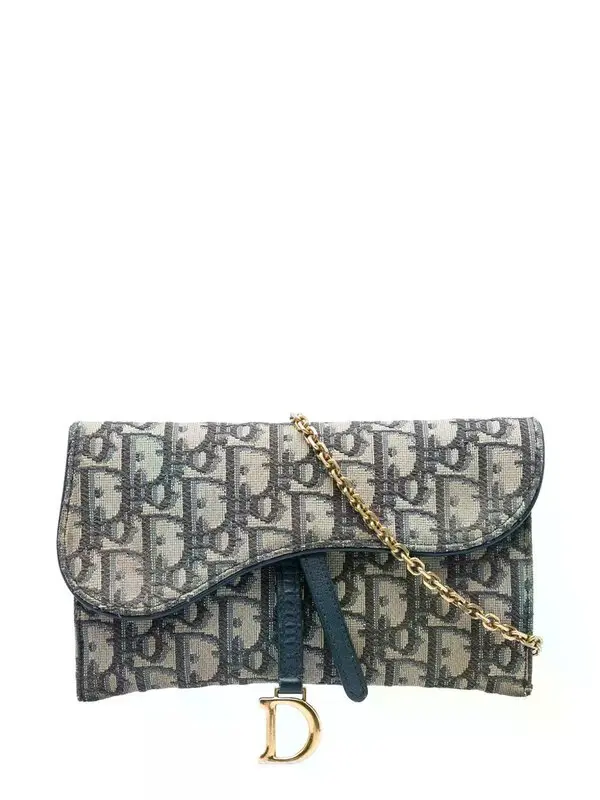 Dior 2019 Oblique Canvas Saddle Wallet On Chain Crossbody Bag - Blue