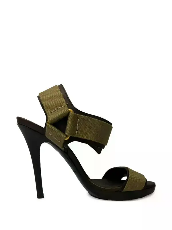 Ralph Lauren Canvas Buckle Detail High Heel Sandals - Green