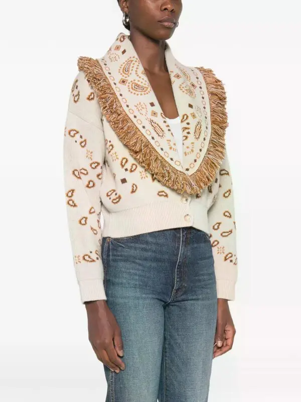 Alanui Paisley Pattern Fringed Jacket - Neutrals