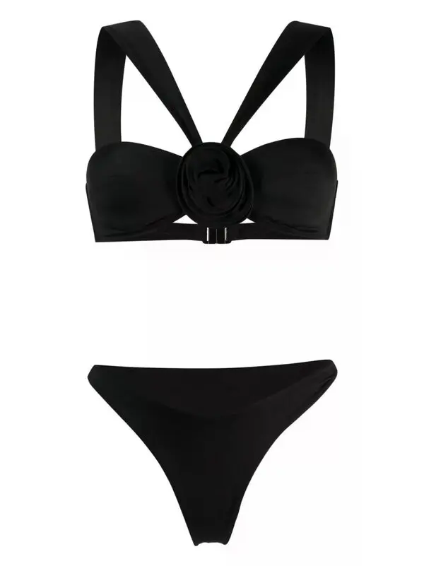 LA REVECHE Flower-detail Bikini Set - Black