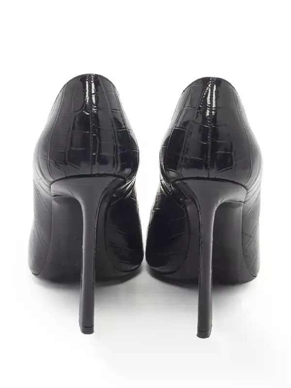 Saint Laurent Silvana Croc-embossed Leather Pumps With Gold-tone Chain Detail - Black