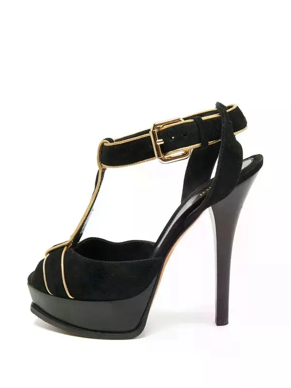 Fendi Suede Platform Stiletto Heeled Sandals With Gold-tone Logo Plaque - Black