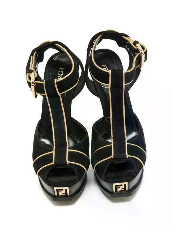 Fendi Suede Platform Stiletto Heeled Sandals With Gold-tone Logo Plaque