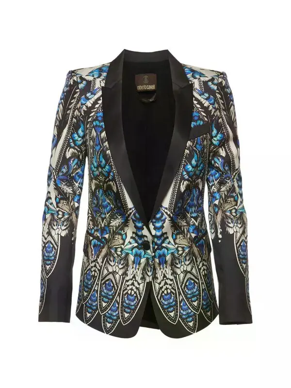 Roberto Cavalli Satin Single-breasted Blazer With Feather Print