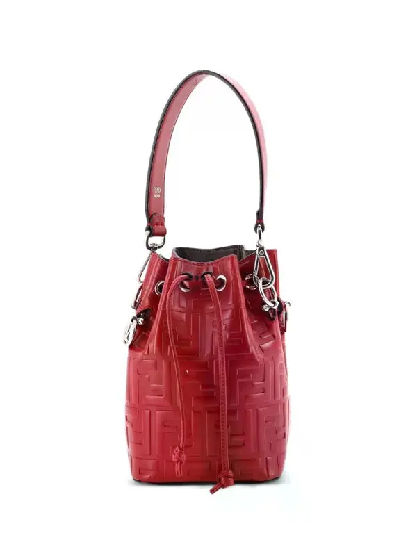 Fendi Mon Tresor Zucca Embossed Leather Mini Bucket Bag - Red