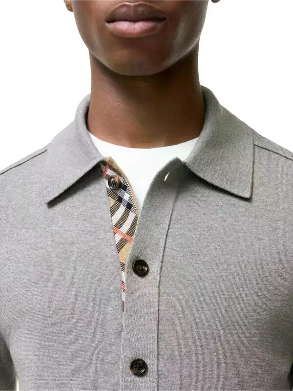Burberry Check-trim Wool Cardigan - Grey