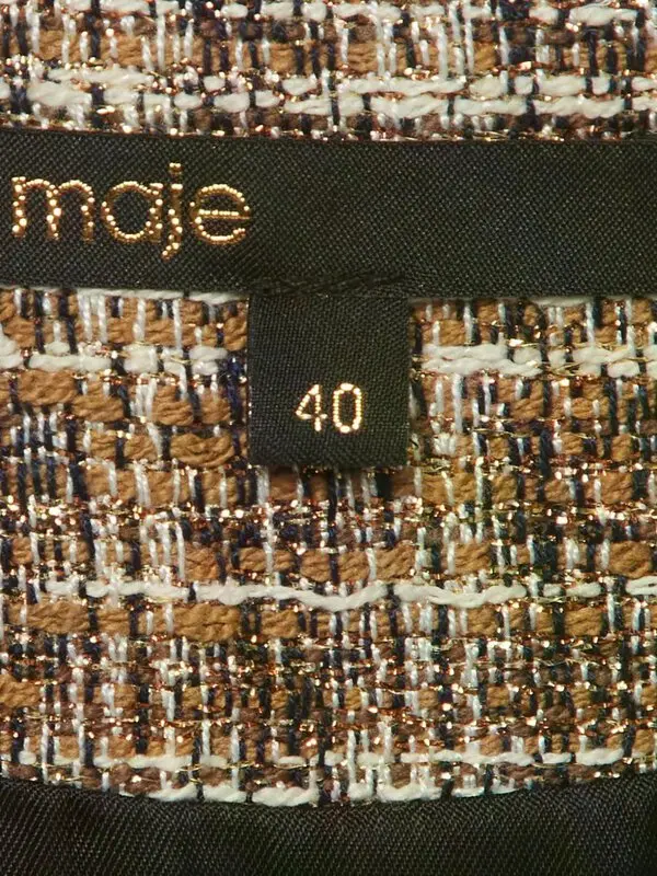 Maje Tweed V-neck Mini Dress With Decorative Buttons And Pleated Detailing