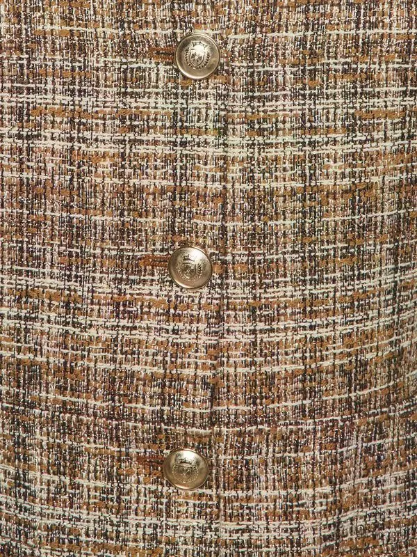 Maje Tweed V-neck Mini Dress With Decorative Buttons And Pleated Detailing