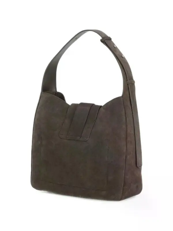 Hogan Dark Suede Shoulder Bag With Silver-tone H-logo Buckle - Brown