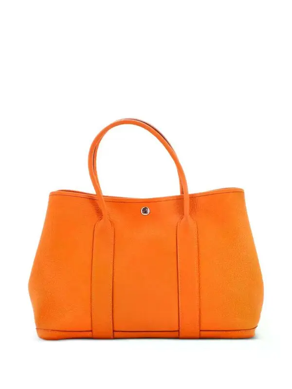 Hermès Garden Party Tote Leather Satchel With Printed Interior - Orange