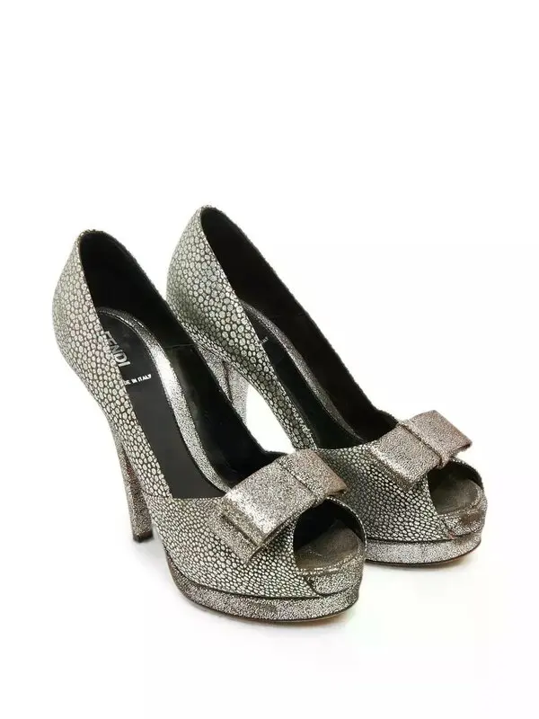 Fendi Tone Brocade Texture Bow Detail Platform Stiletto Pumps