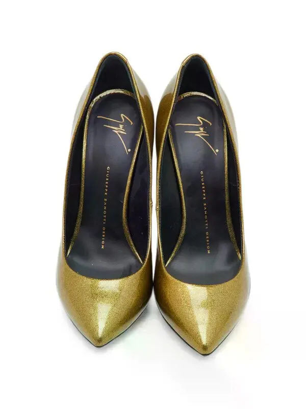 GIUSEPPE ZANOTTI Patent Leather Pointed Toe Stiletto Pumps - Gold