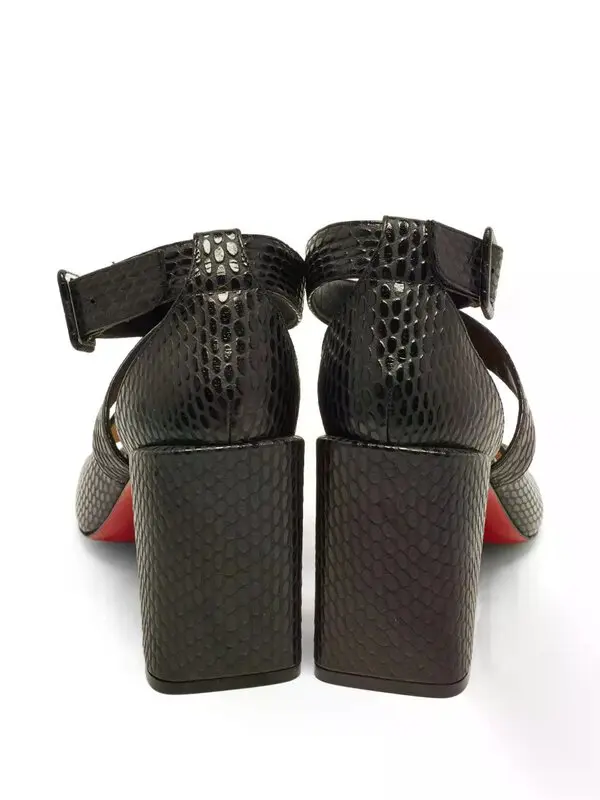 CHRISTIAN LOUBOUTIN Snakeskin-embossed Ankle-strap Block Heel Sandals - Black