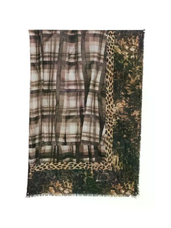 PIERRE-LOUIS MASCIA Check-print Leopard-pattern Scarf - Brown