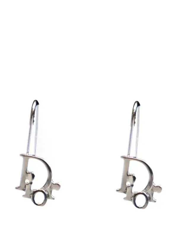 Dior Palladium Plated Logo Drop Earrings - Silver