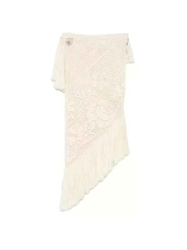 CHIARA IS Fringe-trimmed Open-knit Cape - Neutrals