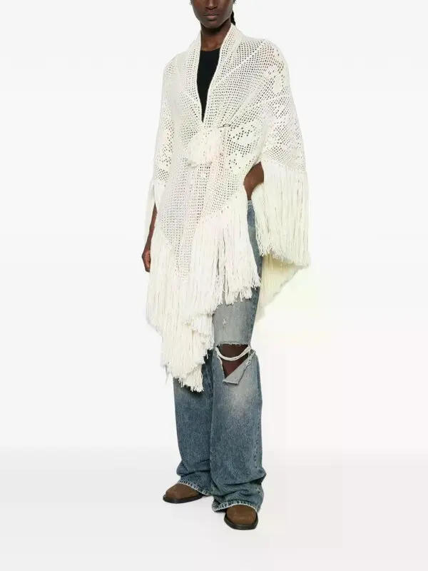 CHIARA IS Open Knit Cape With Fringe Trim