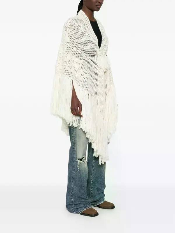 CHIARA IS Open Knit Cape With Fringe Trim