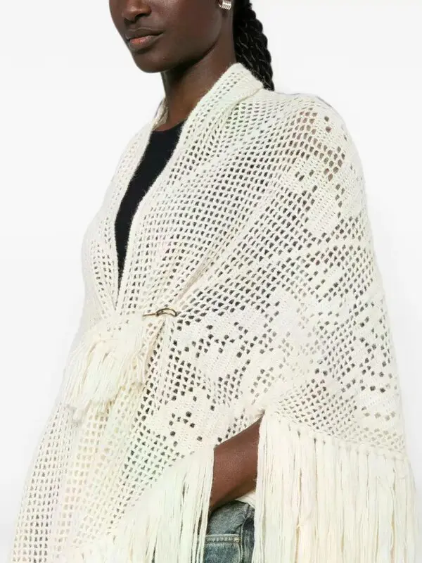 CHIARA IS Open Knit Cape With Fringe Trim