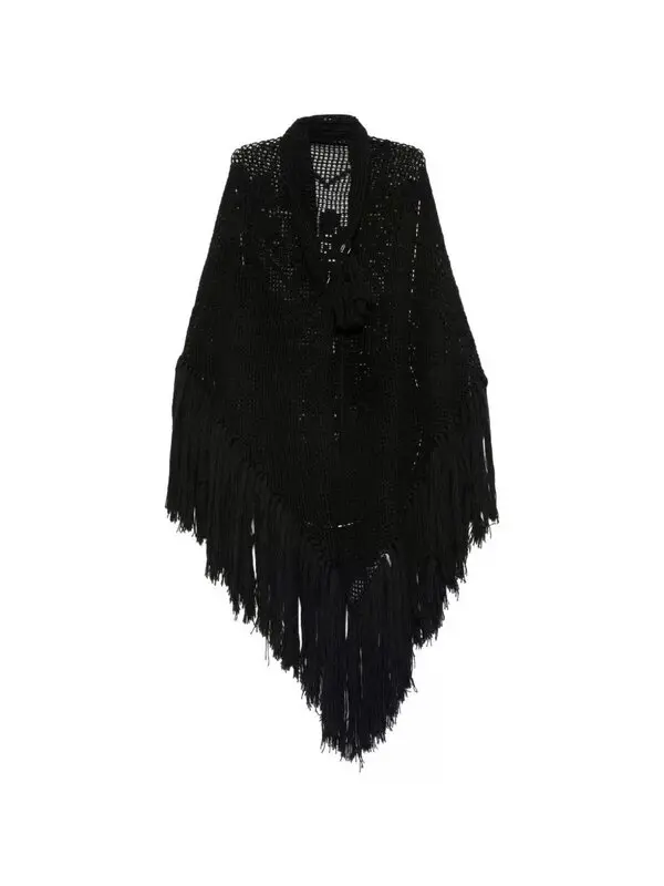 CHIARA IS Fringed Crochet-knit Cape - Black