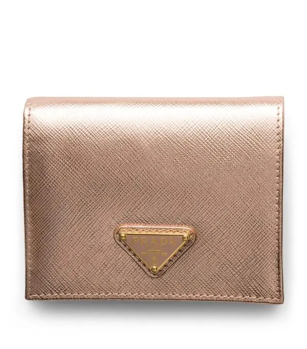 Prada Small Metallic Saffiano Leather Wallet - Nude