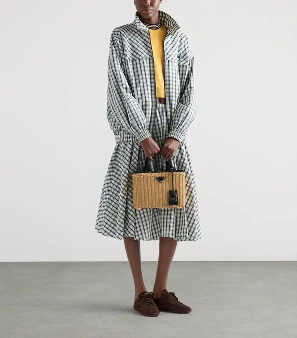 Prada Medium Wicker And Canvas Tote Bag