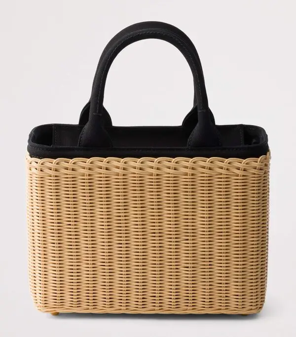 Prada Medium Wicker And Canvas Tote Bag