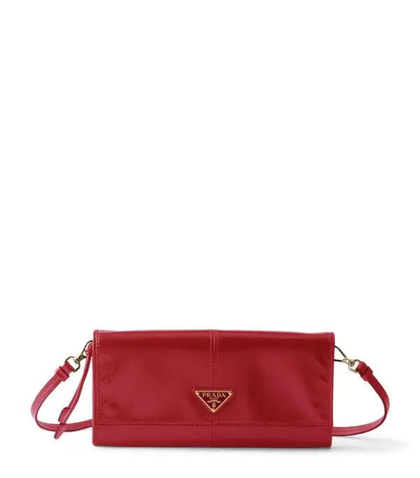 Prada Leather Wallet With Shoulder Strap - Red