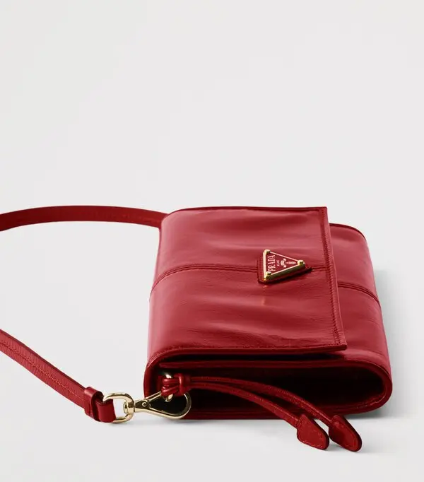 Prada Leather Wallet With Shoulder Strap - Red