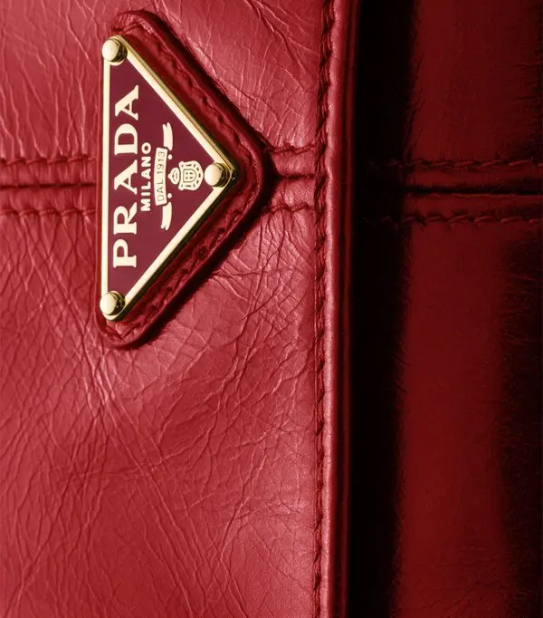 Prada Leather Wallet With Shoulder Strap - Red