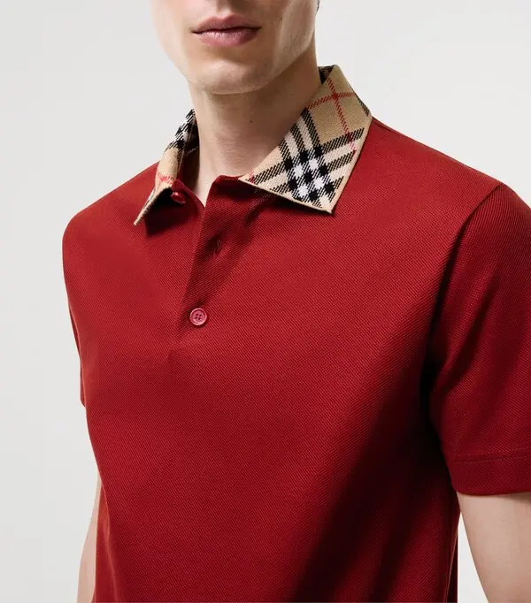 Burberry Cotton Check-collar Polo Shirt - Red
