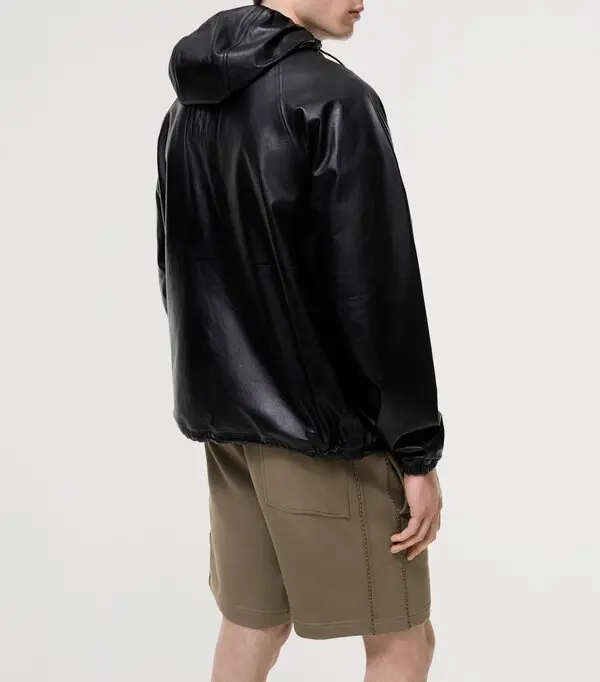 Burberry Clapton Leather Jacket With Check Embossed Trims