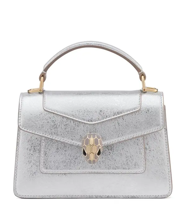 BVLGARI Mini Metallic Serpenti Forever Top-handle Bag - Silver