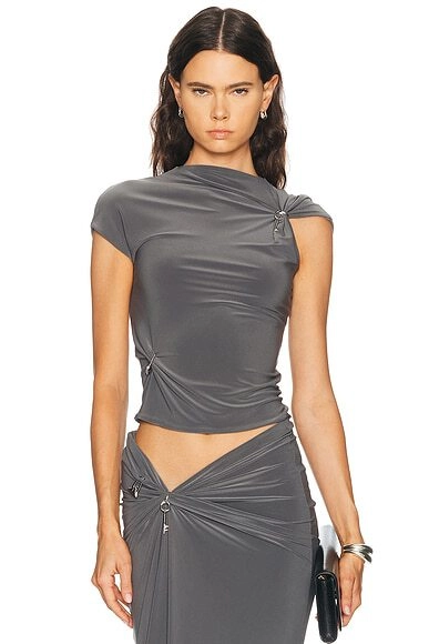 GRACE LING Mock Neck Top With Hardware Accents