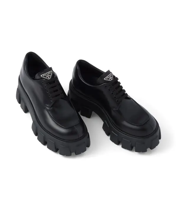 Prada Monolith Brushed Leather Lace-up Shoes