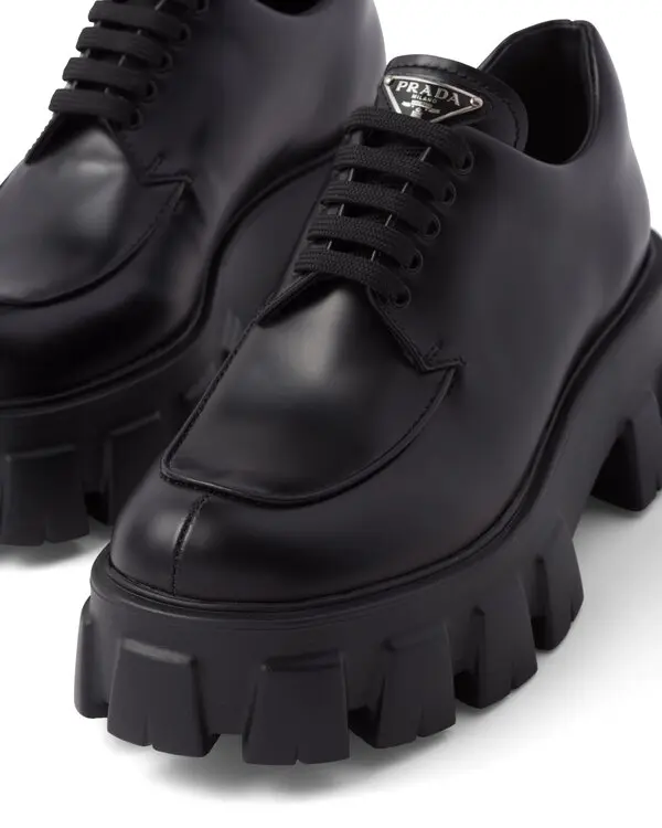 Prada Monolith Brushed Leather Lace-up Shoes