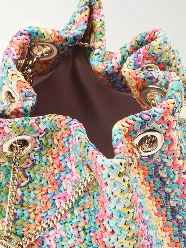 JIMMY CHOO Bon Bon Striped Raffia Bucket Bag