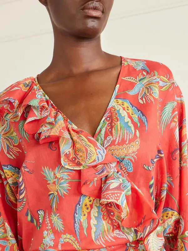 Etro Printed Ruffled Cotton Blouse