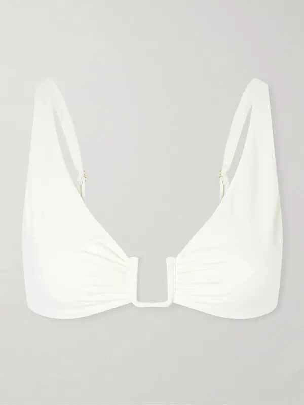 AWAY THAT DAY Palma Embellished Gathered Bikini Top - Neutrals