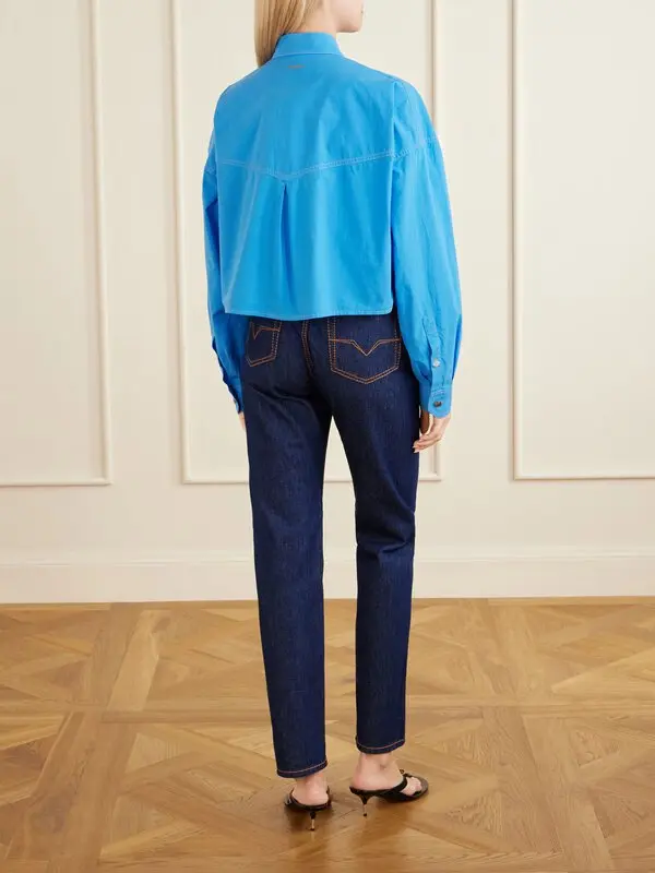 Versace Medusa-embellished Cropped Cotton-poplin Shirt - Blue