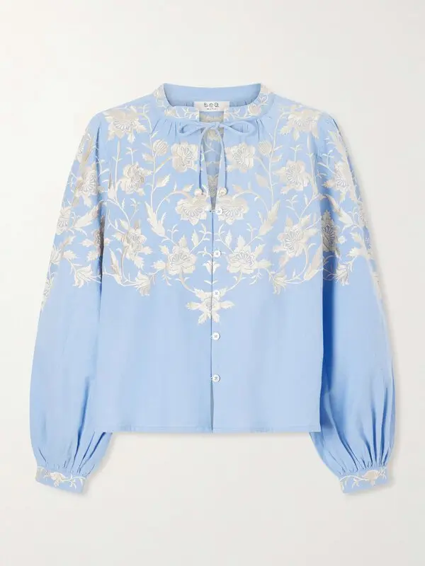 Sea Alina Embroidered Cotton And Linen-blend Blouse - Blue